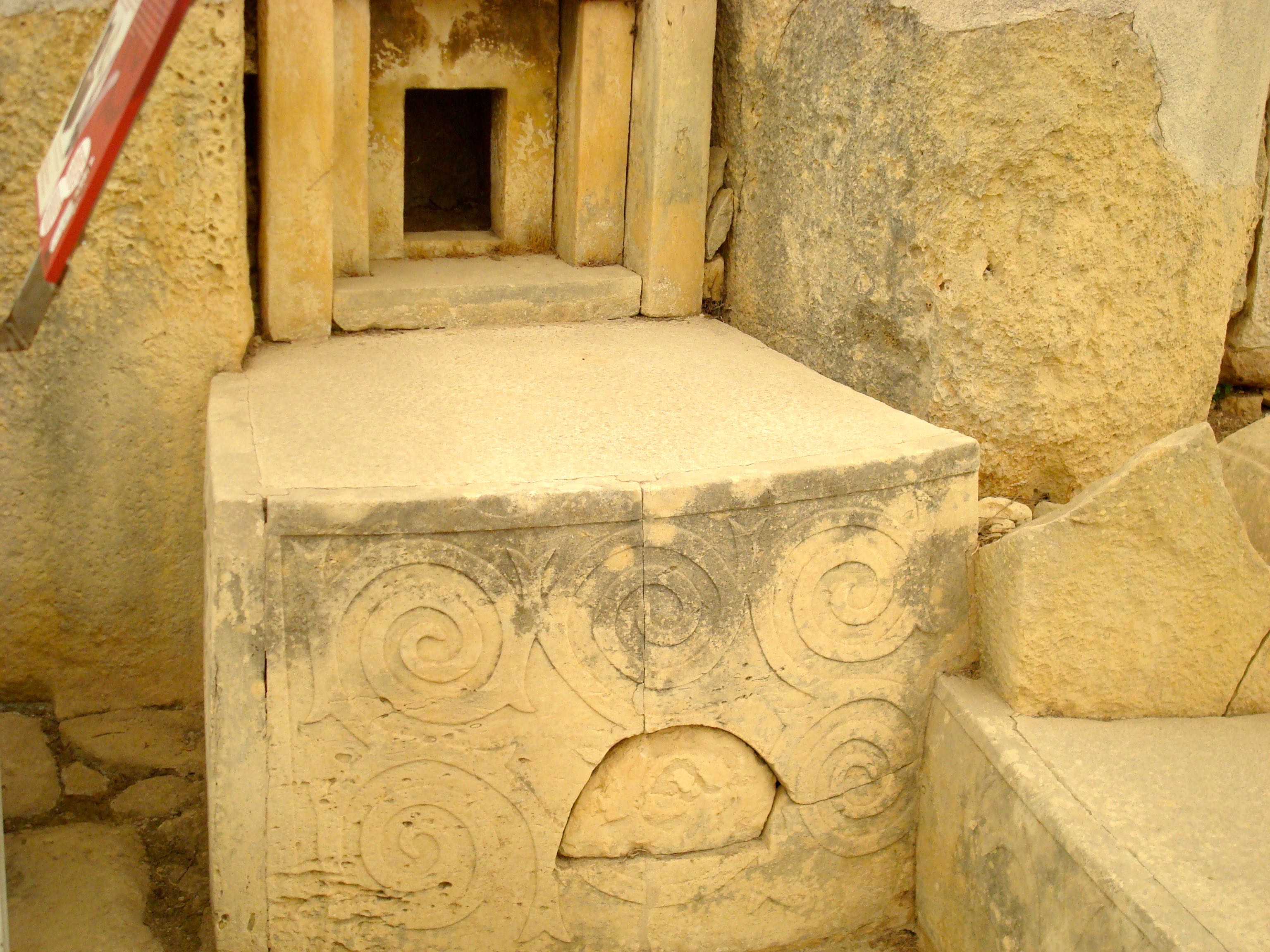 The altar in the temple of the ancient Maltese snail-worshipping cult ...